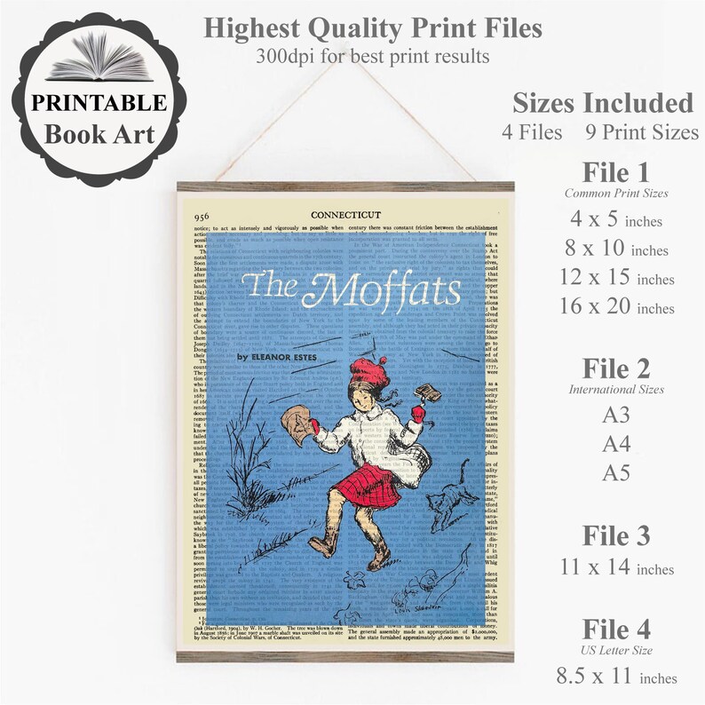 Printable 'the Moffats' Book Cover Art on Vintage Page, Kids Bedroom ...