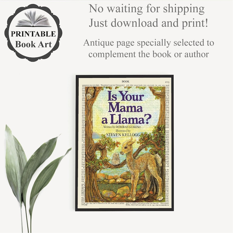 Printable 'is Your Mama A Llama' Book Cover Print on Old Page, Neutral ...