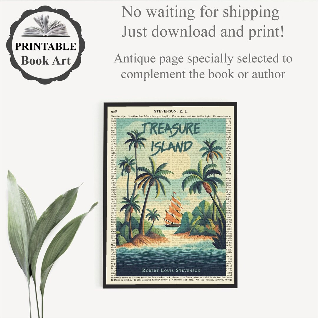 Printable 'treasure Island' Book Cover Poster Print on Vintage Page ...