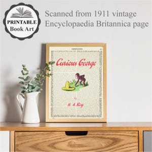 Printable 'curious George' Book Cover Poster, Kids Bedroom Art, Neutral ...