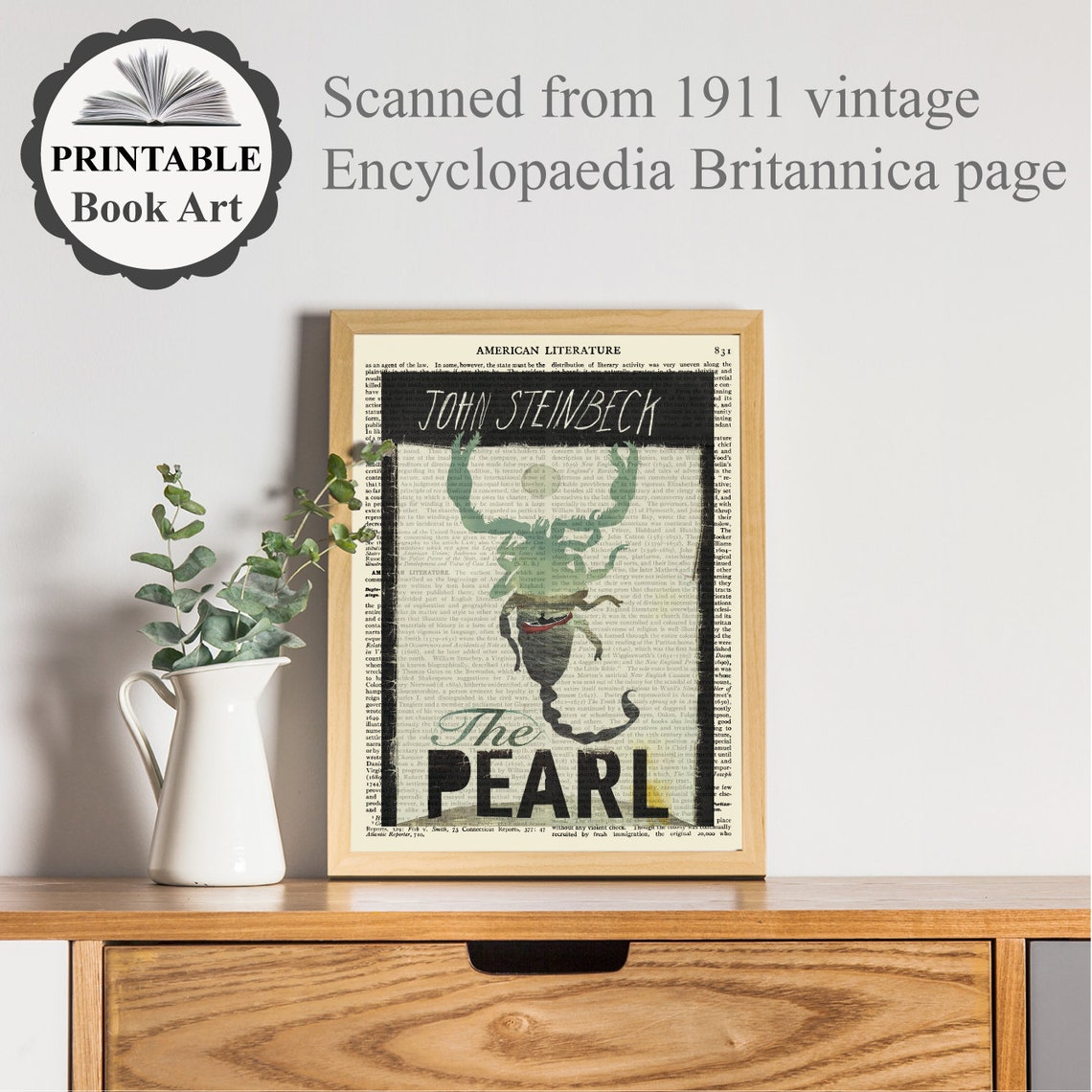 Printable 'the Pearl' by John Steinbeck Book Cover Art Print on Vintage ...