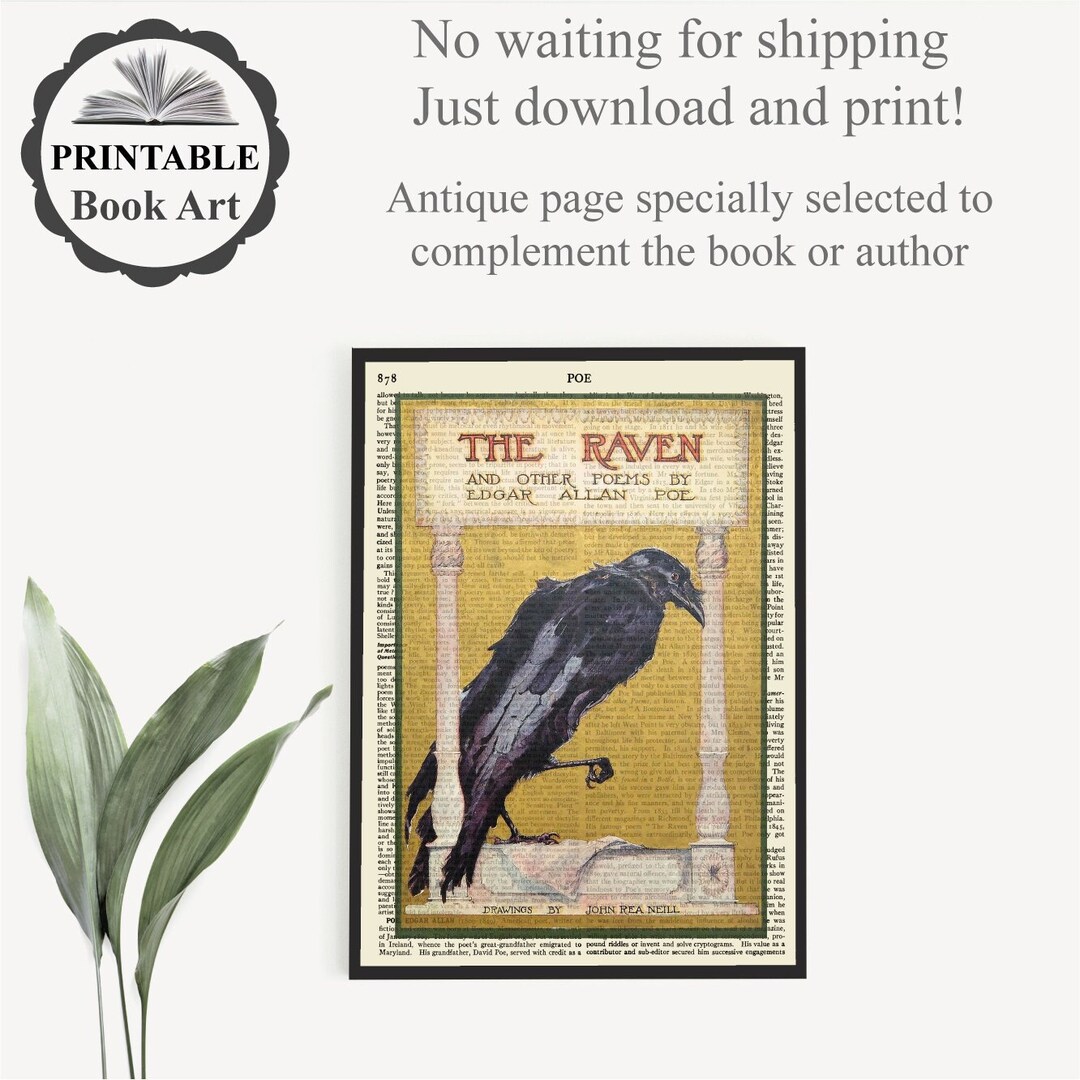 Printable Book Cover Art of the Raven by Edgar Allen Poe, Classroom ...