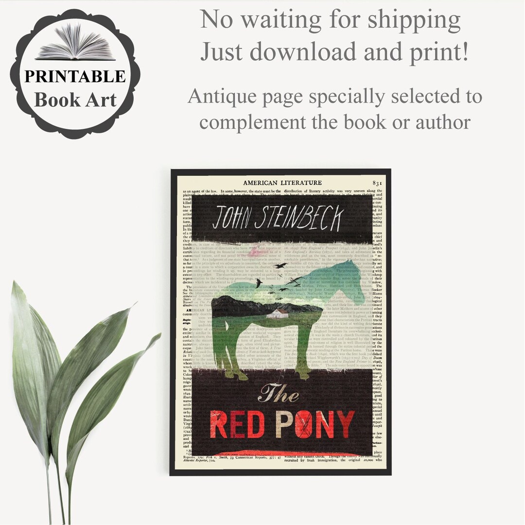 Printable 'the Red Pony' Book Cover Art Print on Dictionary Page, John ...