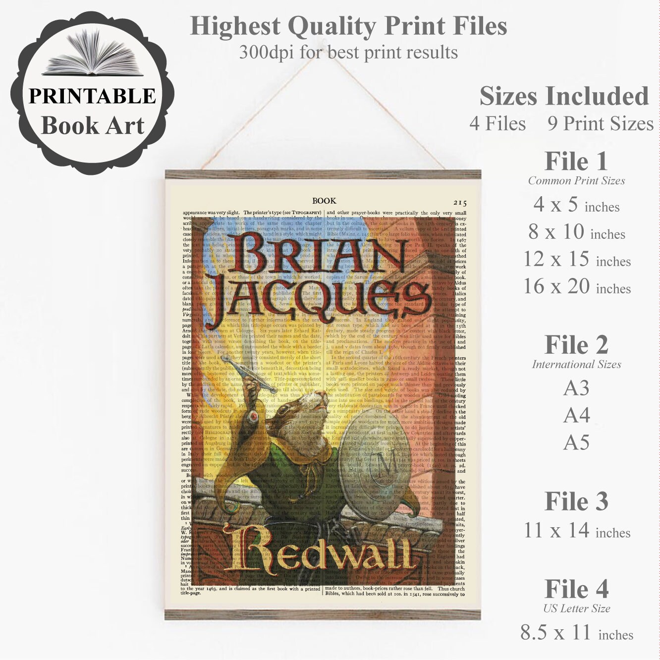 Printable 'Redwall' Book Art on Old Encyclopedia Page | Etsy