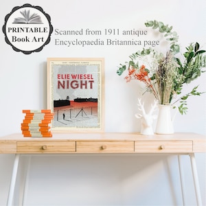 Printable 'night' Book Cover Art Print on Vintage Encyclopedia Page ...