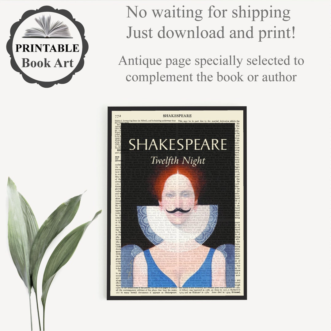 Printable 'twelfth Night' Book Print, Shakespeare Play Cover Poster ...