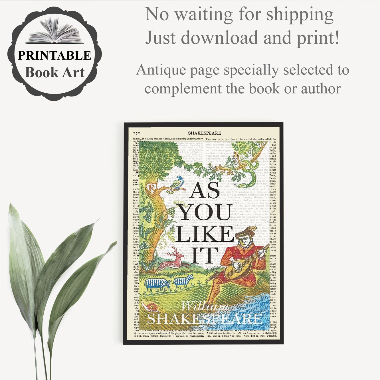 Printable 'as You Like It' Play Book Cover Art Print, Classroom Wall ...