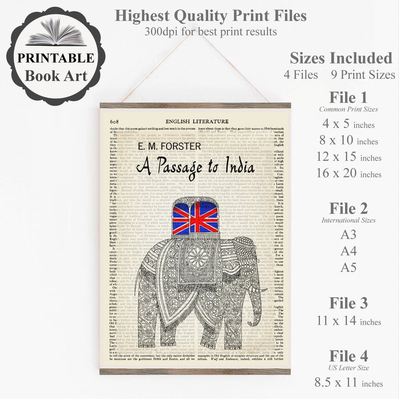 Printable 'A Passage to India' Book Cover Poster on Vintage ...
