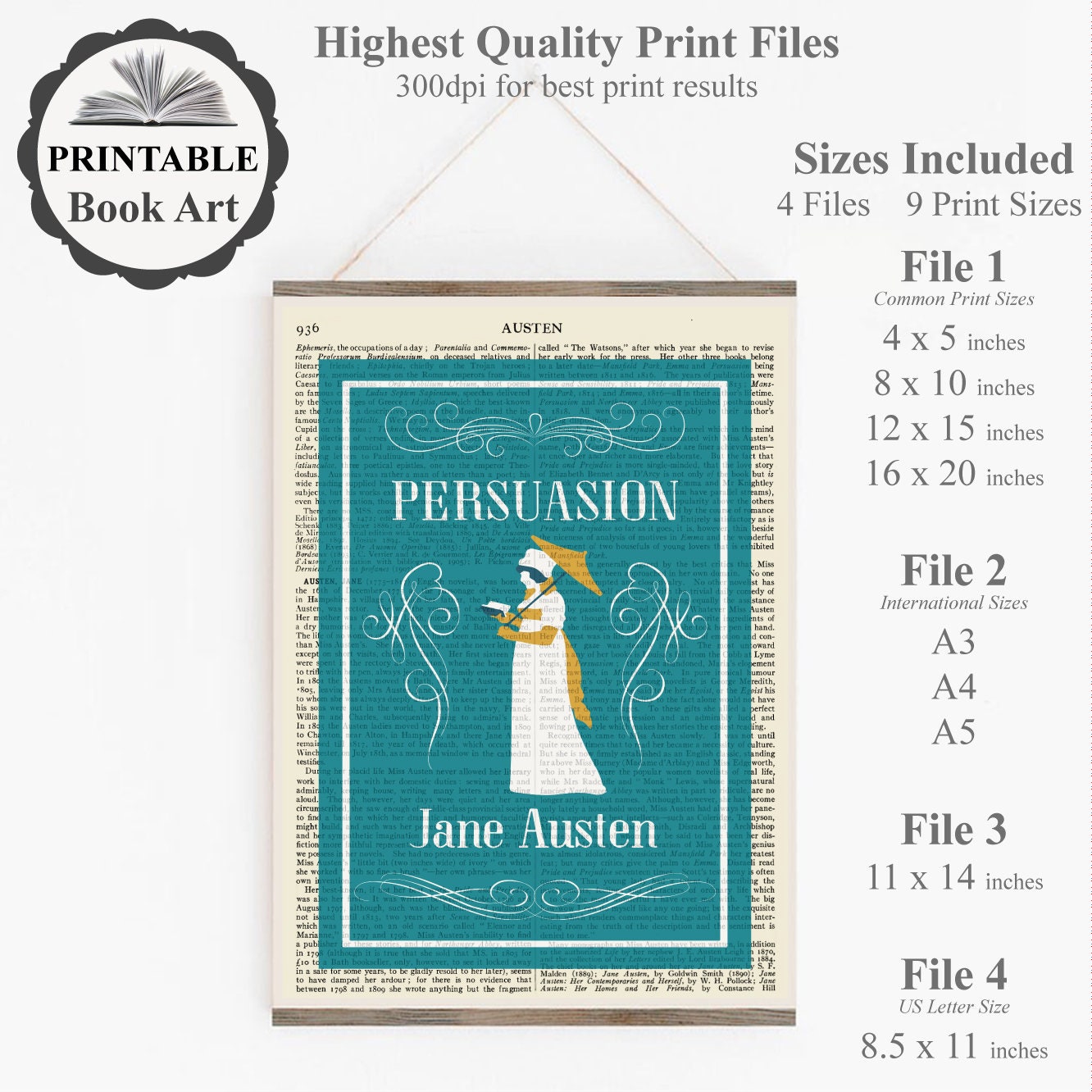 Printable Jane Austen 'persuasion' Book Cover Page on - Etsy