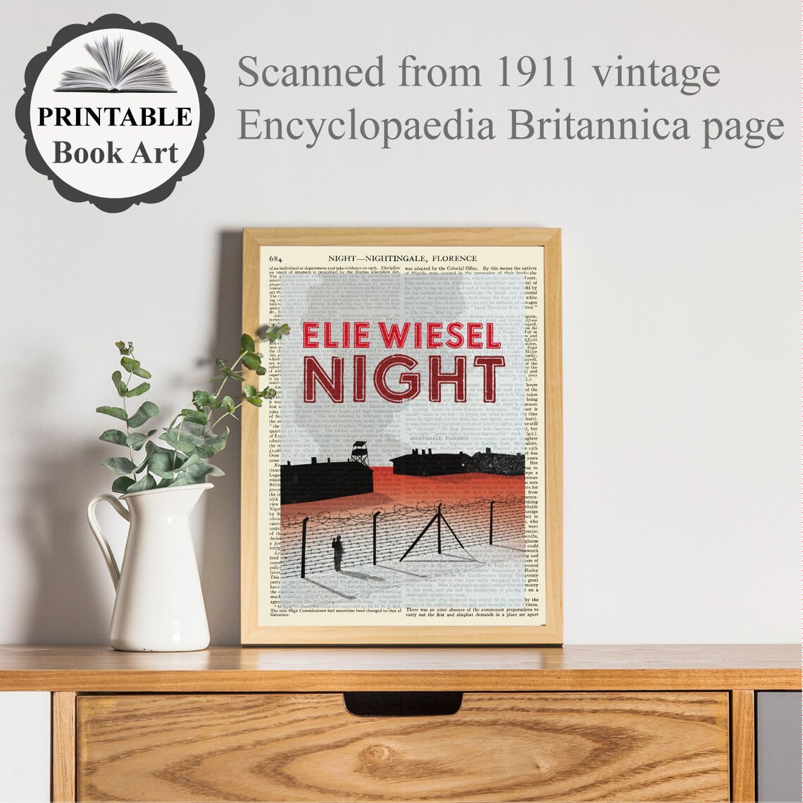 Printable 'night' Book Cover Art Print on Vintage Encyclopedia Page ...
