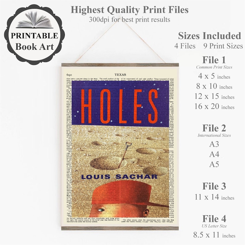 Instant Download 'holes' Art Print, Printable Book Cover Poster Art ...