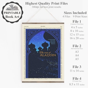 Printable 'aladdin' Book Cover Poster Print on Old Page, Aladdin Gifts ...