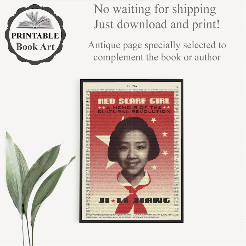 Printable 'red Scarf Girl' Book Cover Art Print on Vintage Page ...