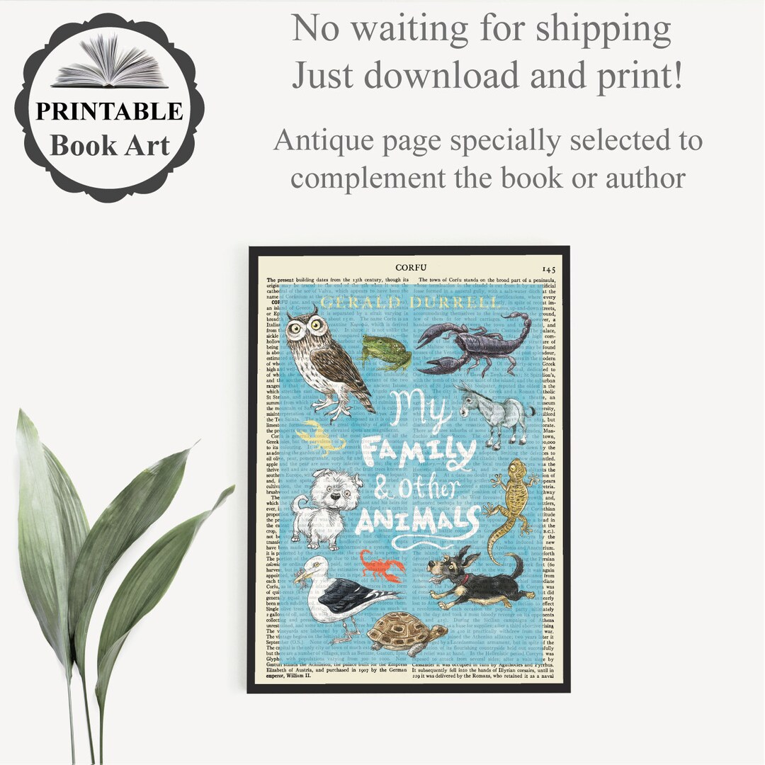 Printable 'my Family and Other Animals' Book Cover Art Print, Bookish ...