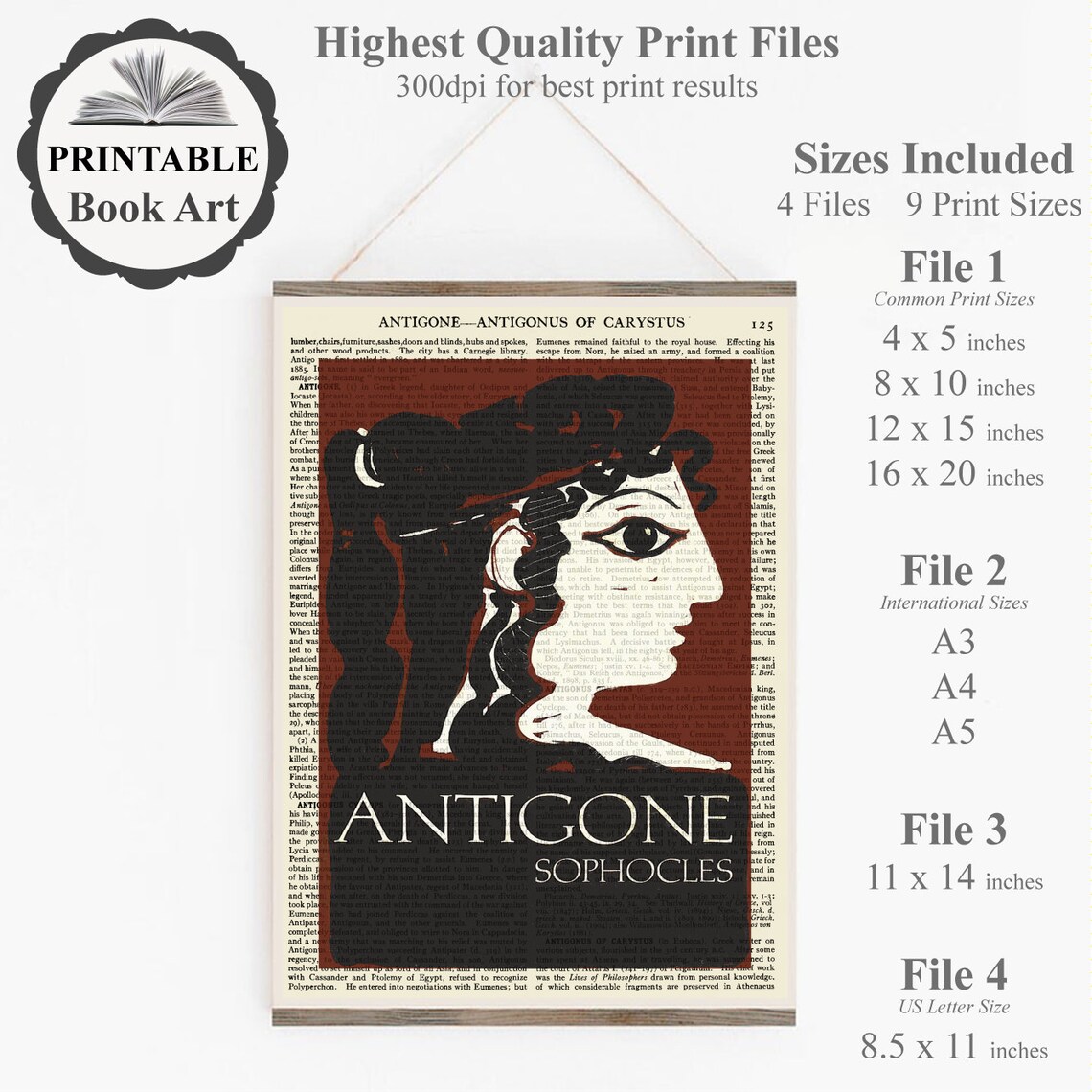 Printable 'antigone' Art Print, Sophocles Play Book Cover Wall Art ...