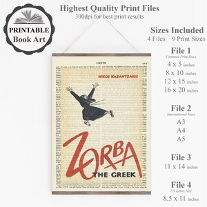 Printable 'zorba the Greek' Book Cover Print on Vintage Page, Greece ...