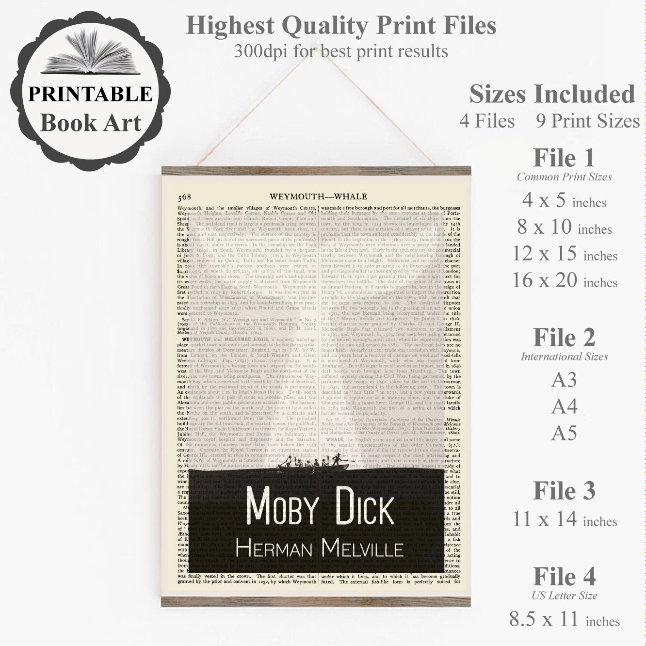 Printable Moby Dick Book Cover Print on a Scanned 1911 Vintage | Etsy