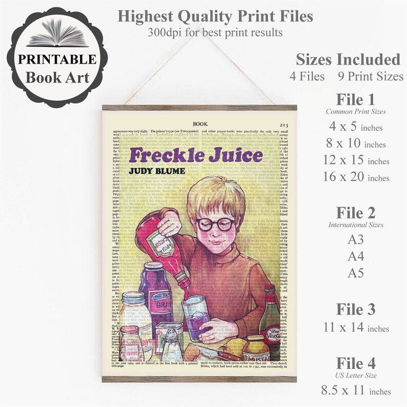 Printable 'freckle Juice' Book Cover Art Print, Kids Room Wall Art ...