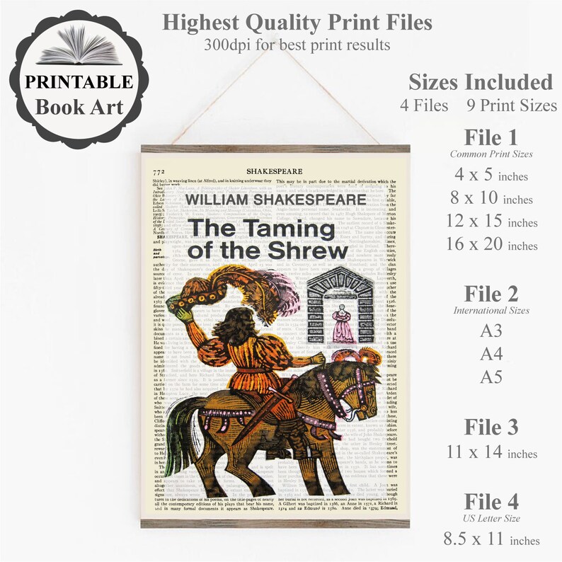 Printable 'the Taming of the Shrew' Play Book Cover Wall Art Print ...