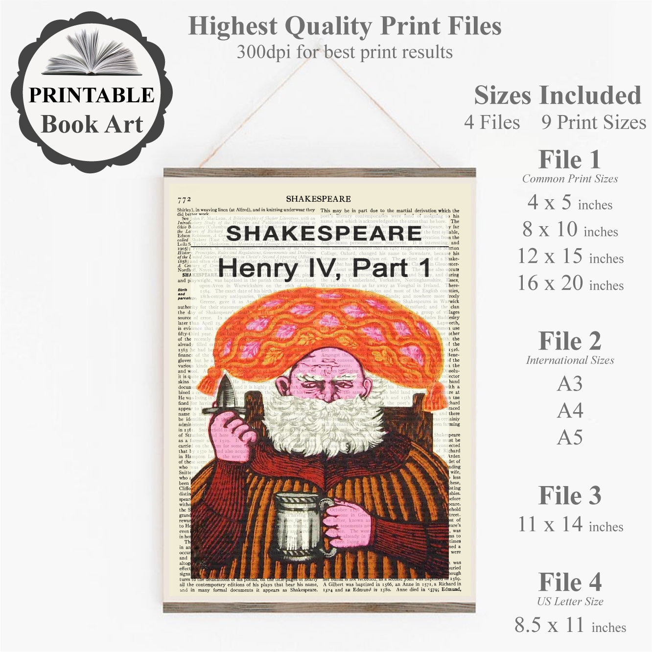 Printable Henry IV Part 1 Play Book Cover Art Shakespeare - Etsy