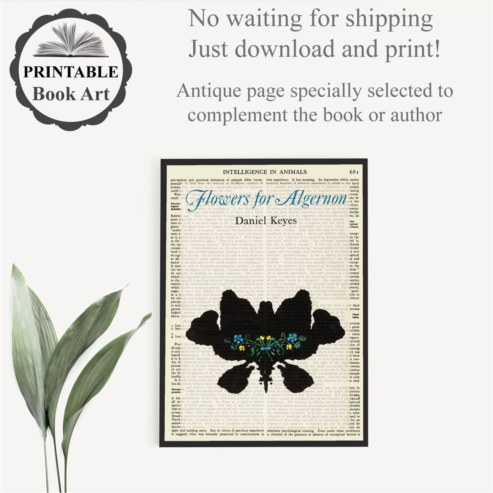 Printable 'flowers for Algernon' Book Cover Poster, Gift for Teacher ...