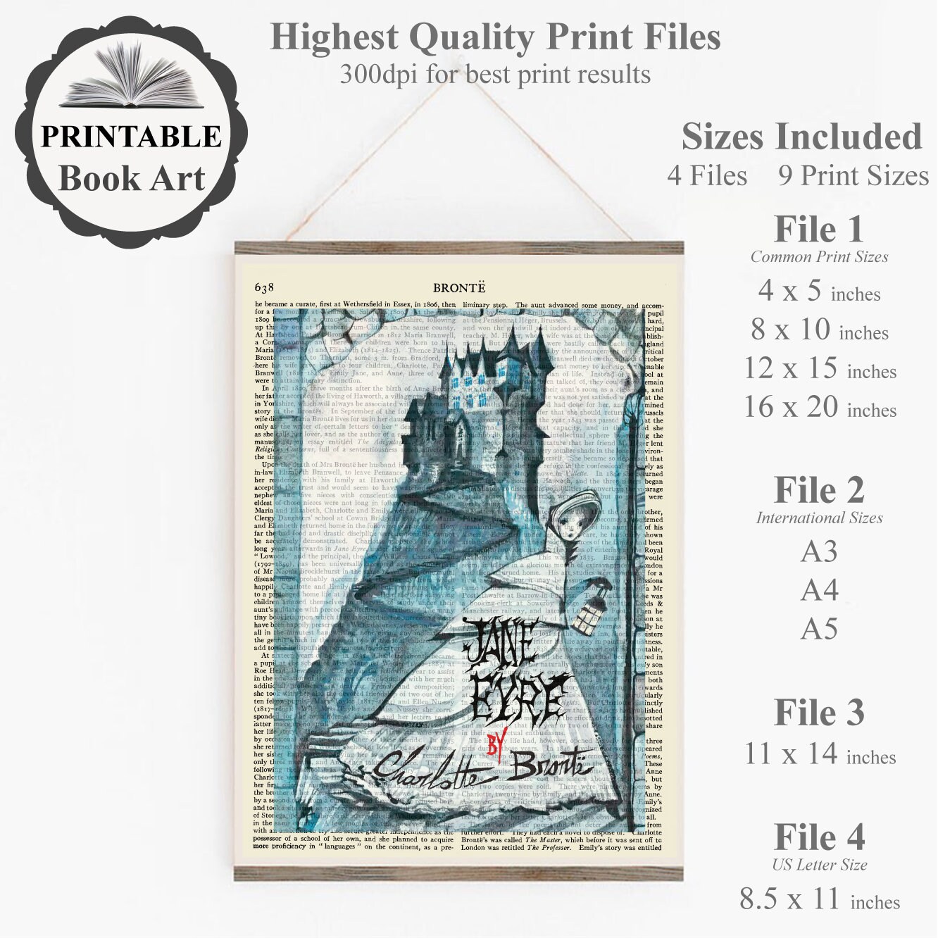 Printable Jane Eyre Book Cover Poster Print on Old Page - Etsy