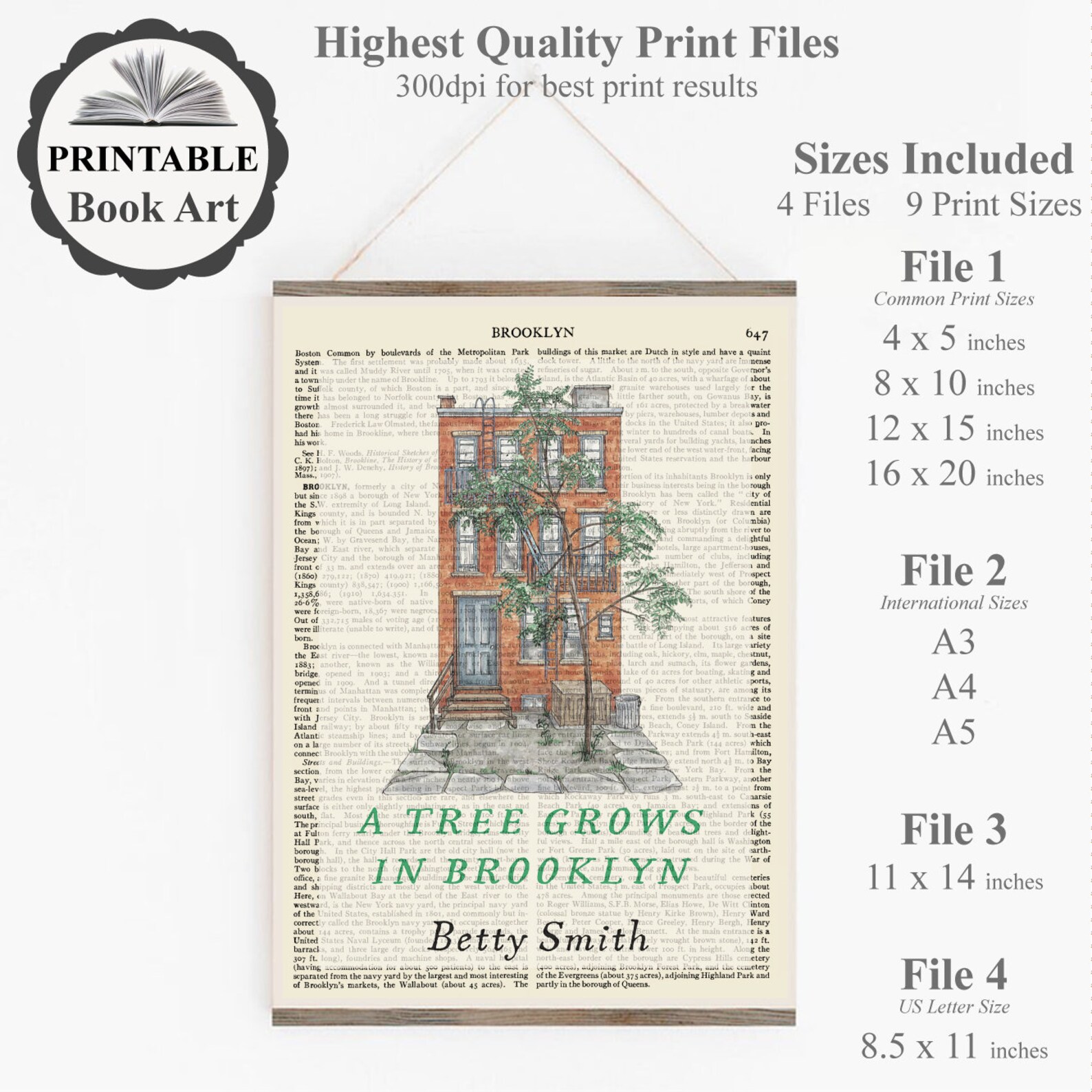 Printable Book Cover Art of A Tree Grows in Brooklyn on | Etsy
