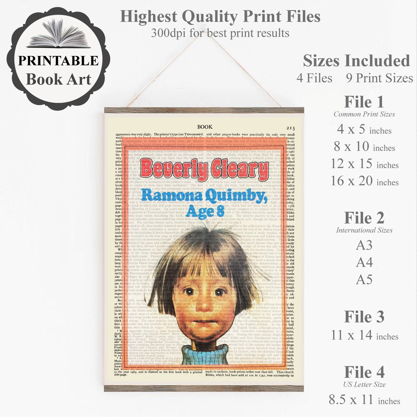 Printable 'ramona' Book Poster Print on Old Page Kids | Etsy