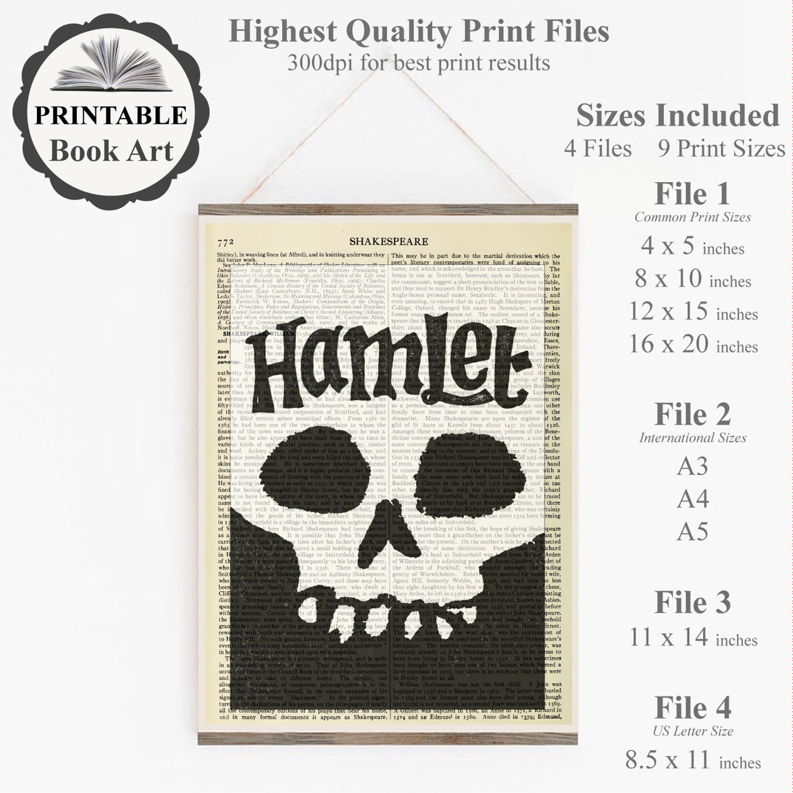 Printable Hamlet Play Book Cover Print Shakespeare Art Gift - Etsy