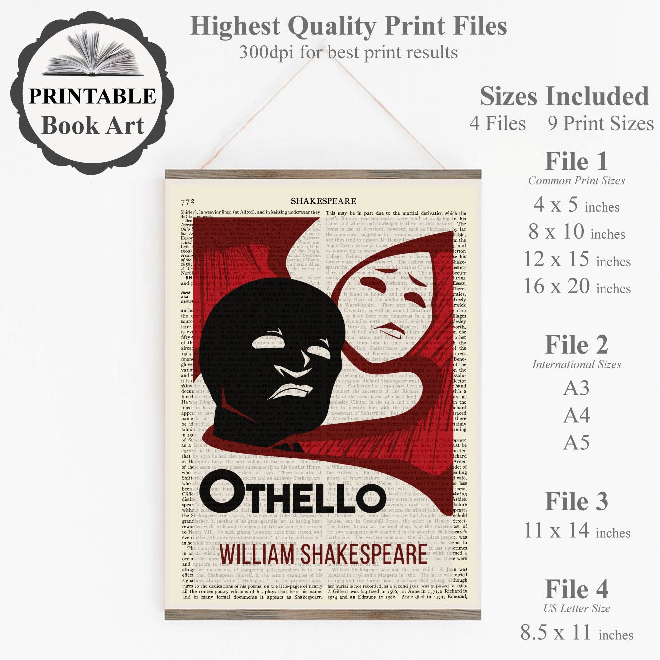 Othello Printable Play Book Cover Poster Shakespeare Literary | Etsy