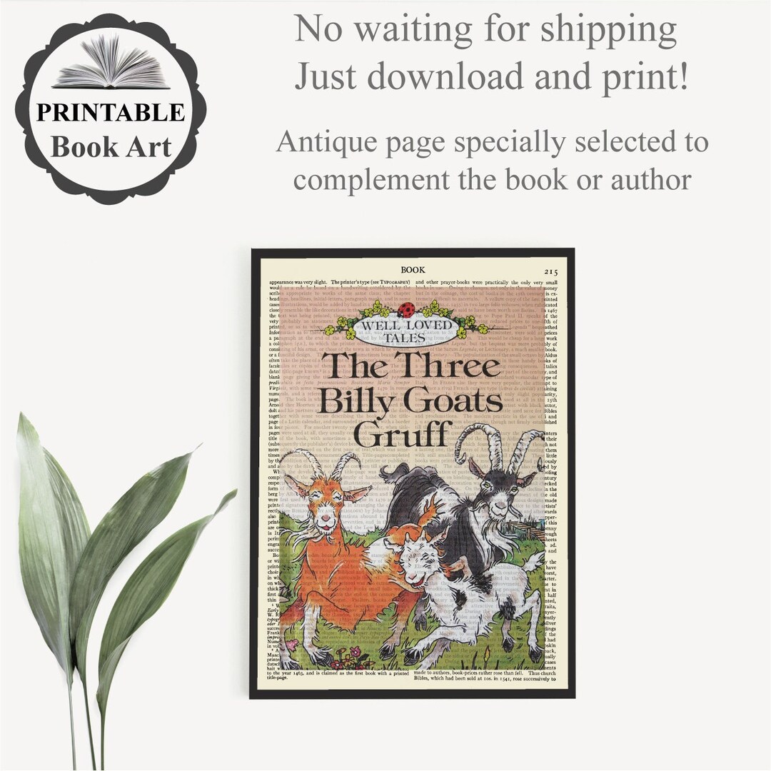 Printable 'the Three Billy Goats Gruff' Book Cover Art Print, Kids ...