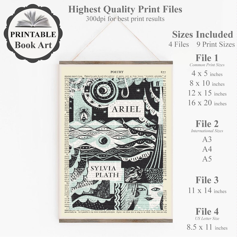 Printable 'ariel' Book Cover Art Prints, Sylvia Plath Print, Poetry ...