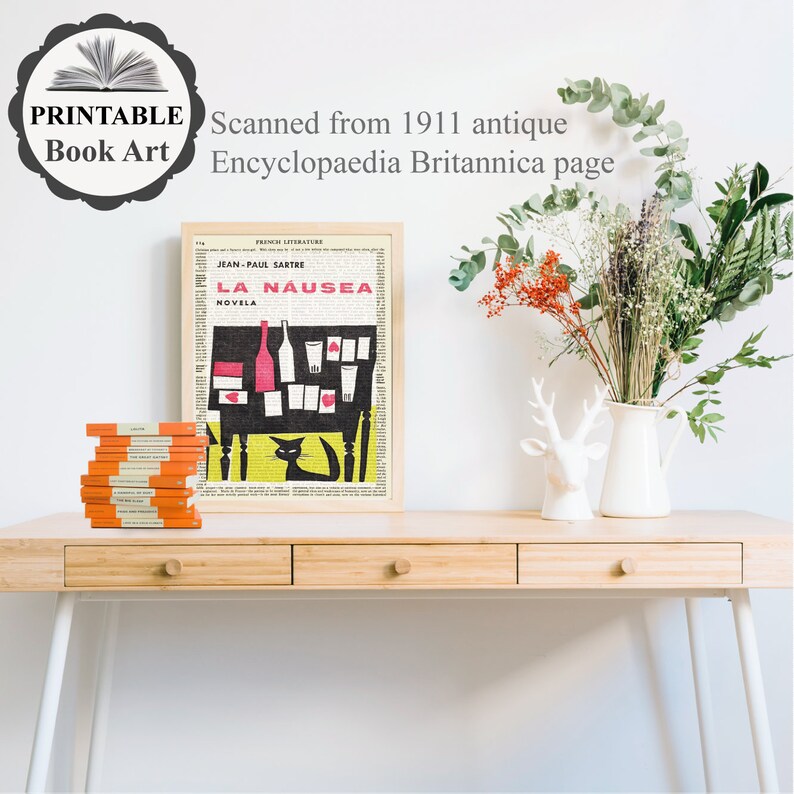 Printable Book Cover of La Nausea by Jean Paul Sartre on Old Page ...