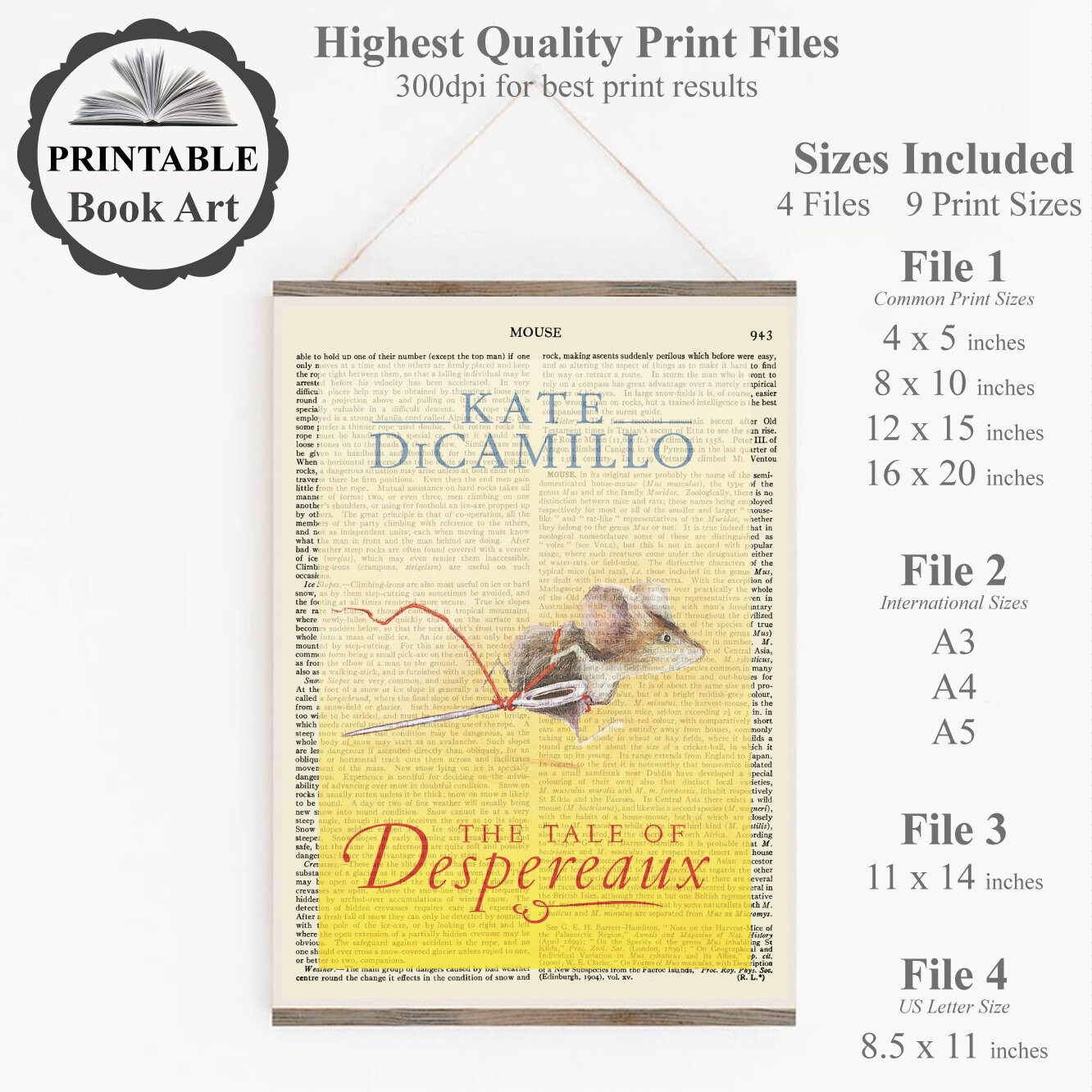 Printable 'the Tale of Despereaux' Book Art, Kids Room Wall Art, Child ...