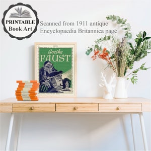 Printable 'faust' Book Cover Art Print on Vintage Page, Goethe Poster ...