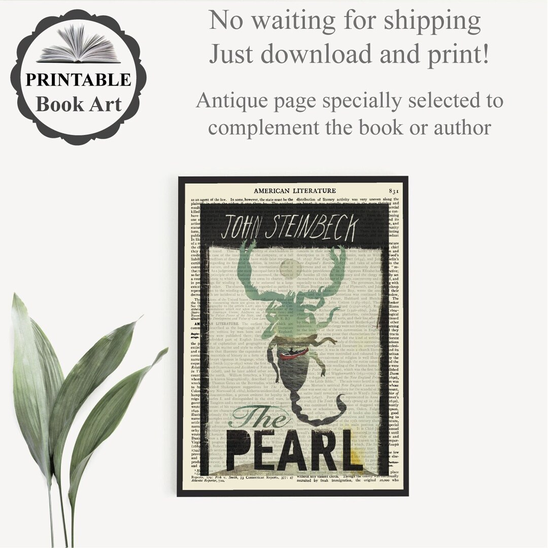 Printable 'the Pearl' by John Steinbeck Book Cover Art Print on Vintage ...