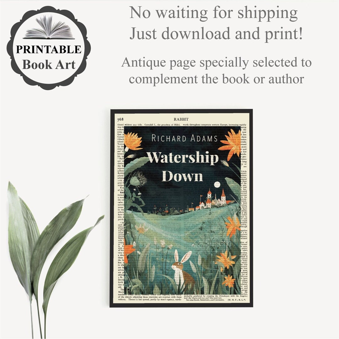 Printable 'watership Down' Print on Vintage Page, Rabbit Poster Print ...