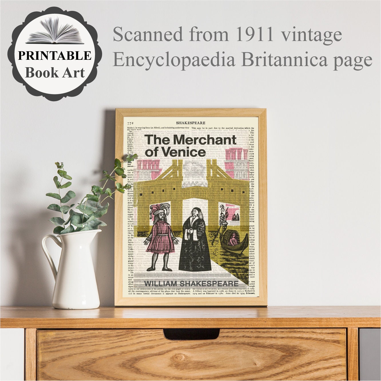 Instant Download 'the Merchant of Venice' Book Art Print on a Vintage ...