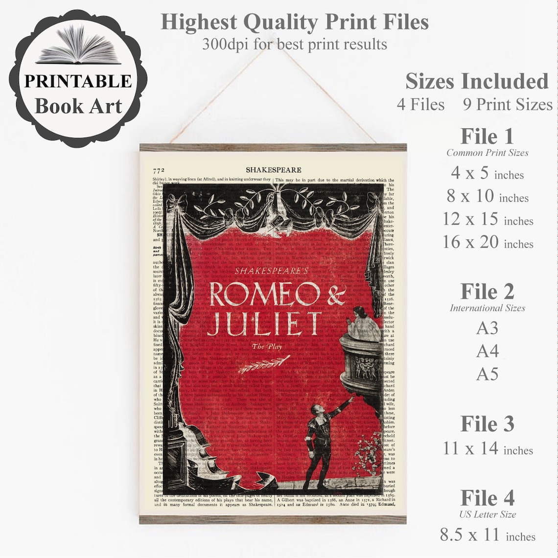 Printable Romeo and Juliet Play Book Cover Art Print - Etsy