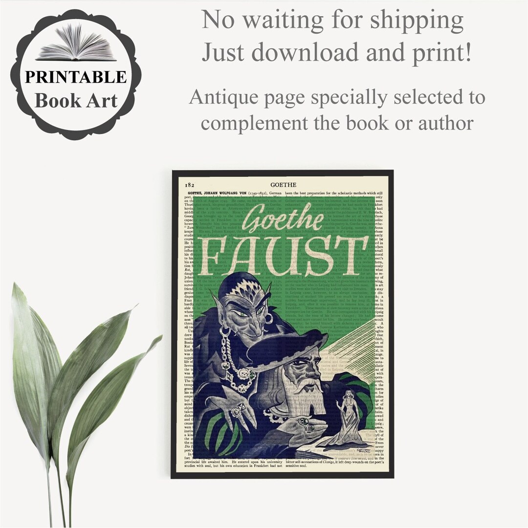 Printable 'faust' Book Cover Art Print on Vintage Page, Goethe Poster ...