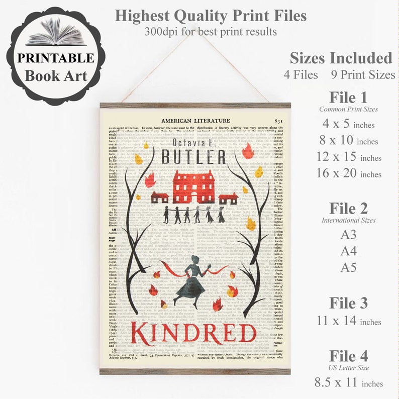 Printable Book Art of 'kindred' Book Cover on Old Page, Book Art Poster ...