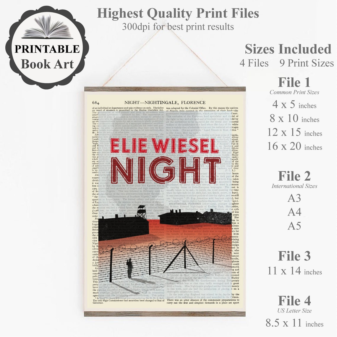 Printable 'night' Book Cover Art Print on Vintage - Etsy