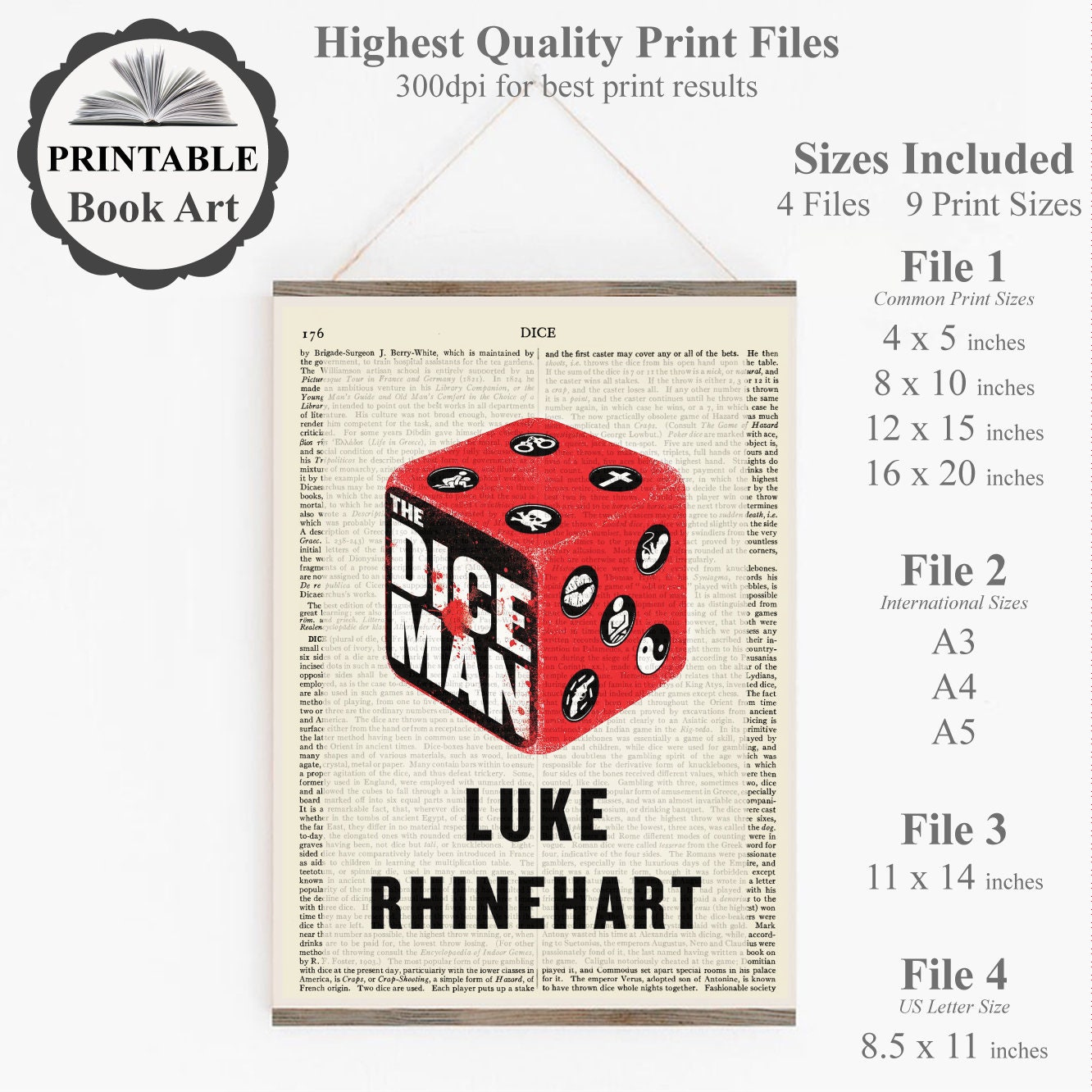 Printable 'the Dice Man' Book Cover Art Print on Upcycled Page ...