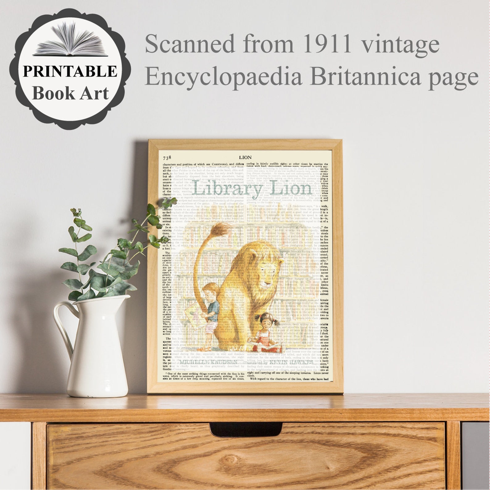 Printable 'library Lion' Book Cover Print on Vintage - Etsy