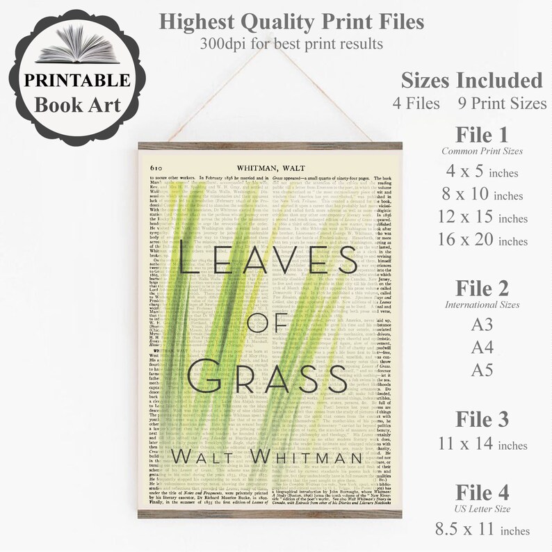 Printable 'leaves of Grass' Book Cover Art Print Walt - Etsy