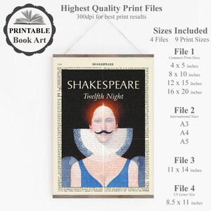 Printable 'twelfth Night' Book Print, Shakespeare Play Cover Poster ...