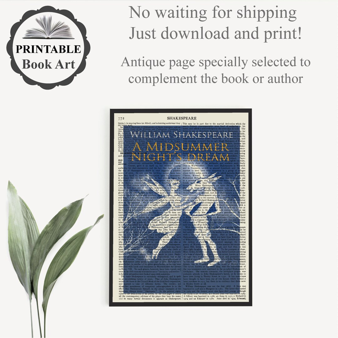 Printable 'A Midsummer Nights Dream' Book Print, Shakespeare Play Cover ...