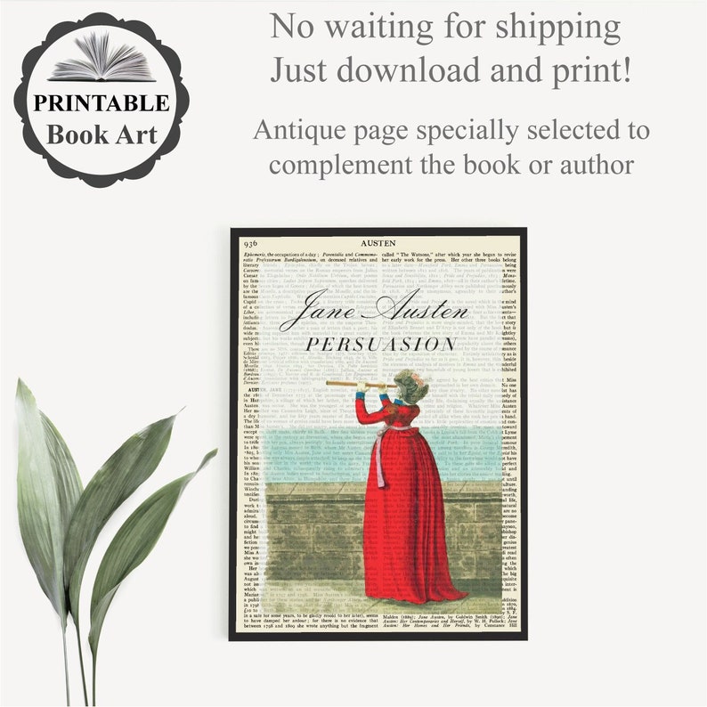 Printable 'persuasion' Book Cover Art on 'vintage Page, Jane Austen ...