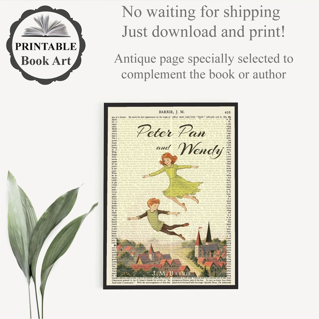 Printable 'peter Pan and Wendy' Book Cover Art Print on Old Page, J. M ...