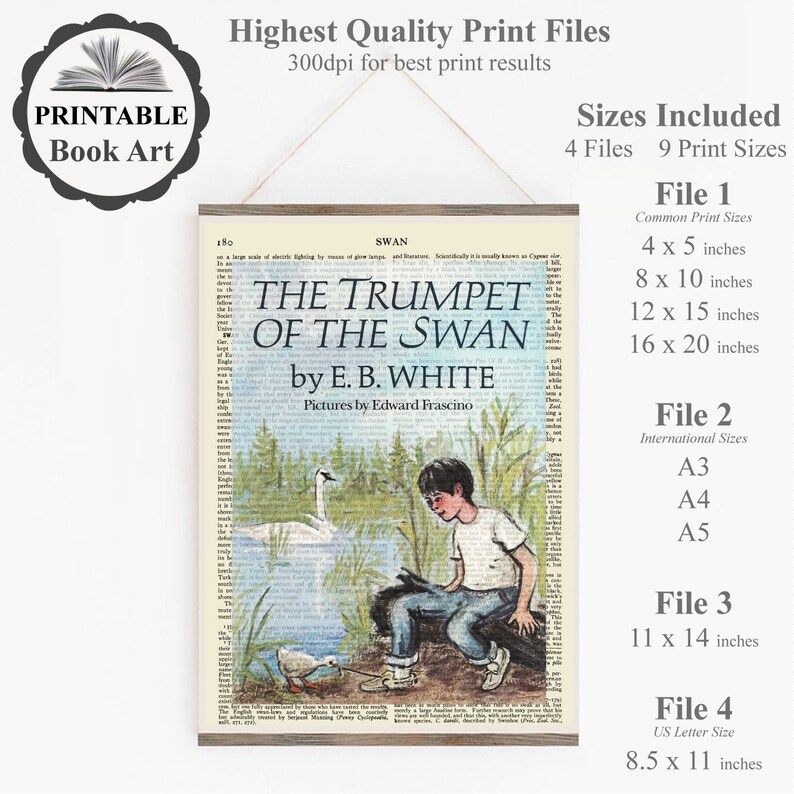 Printable 'the Trumpet of the Swan' on Vintage Page, Kids Room Poster ...
